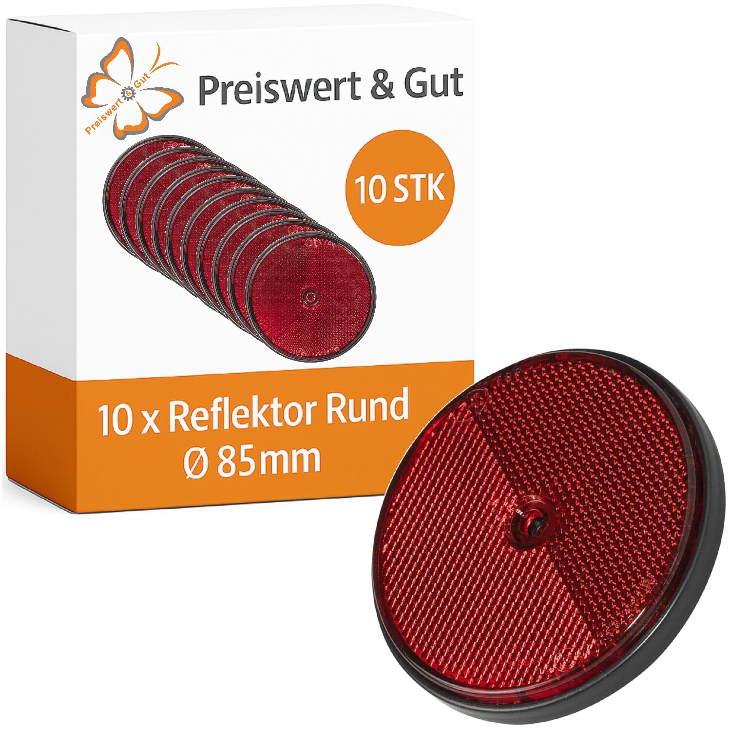10× Anhänger Reflektoren Ø85 mm Rot Rundreflektor E3 mit 5mm ...