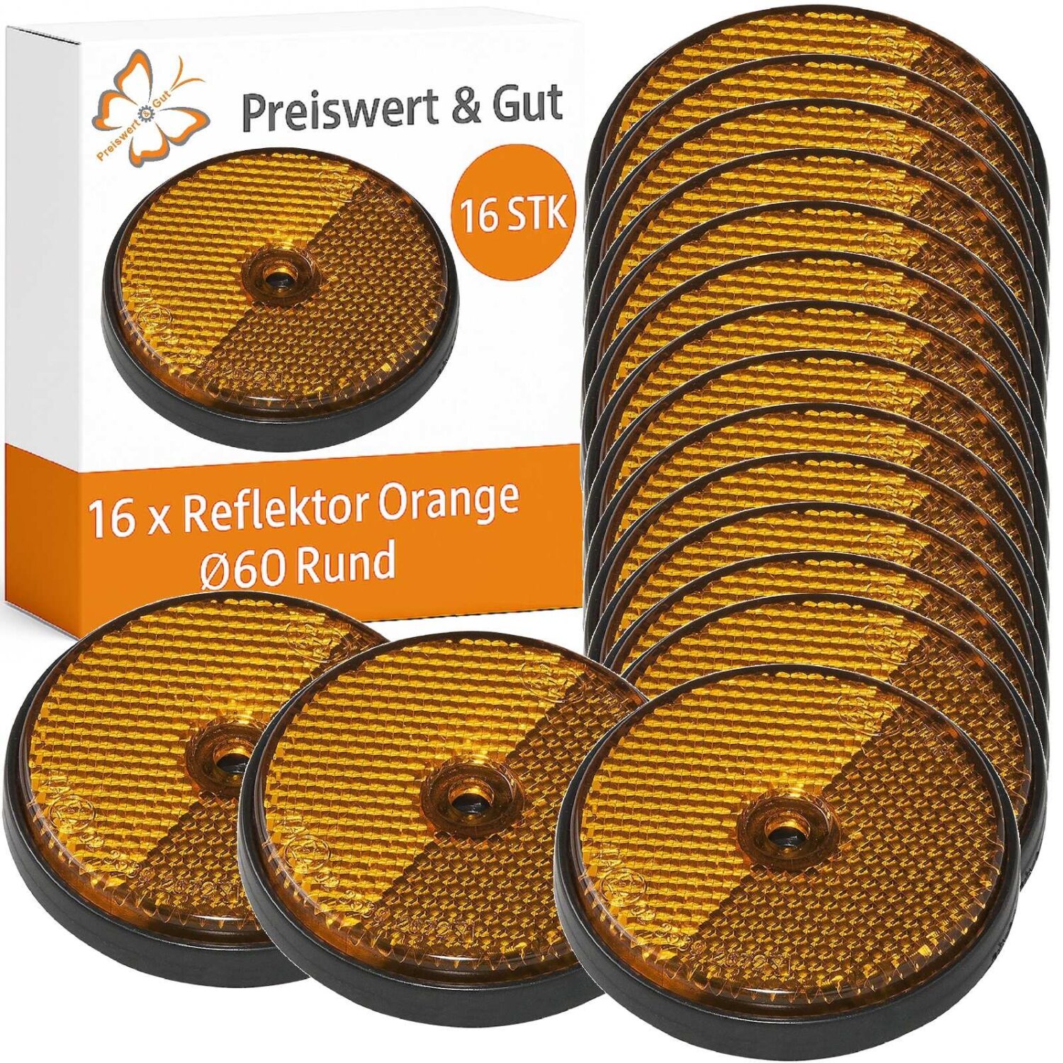 16x Anhänger Reflektoren Ø60 mm Orange – E4 Rückstrahler - Preiswert ...