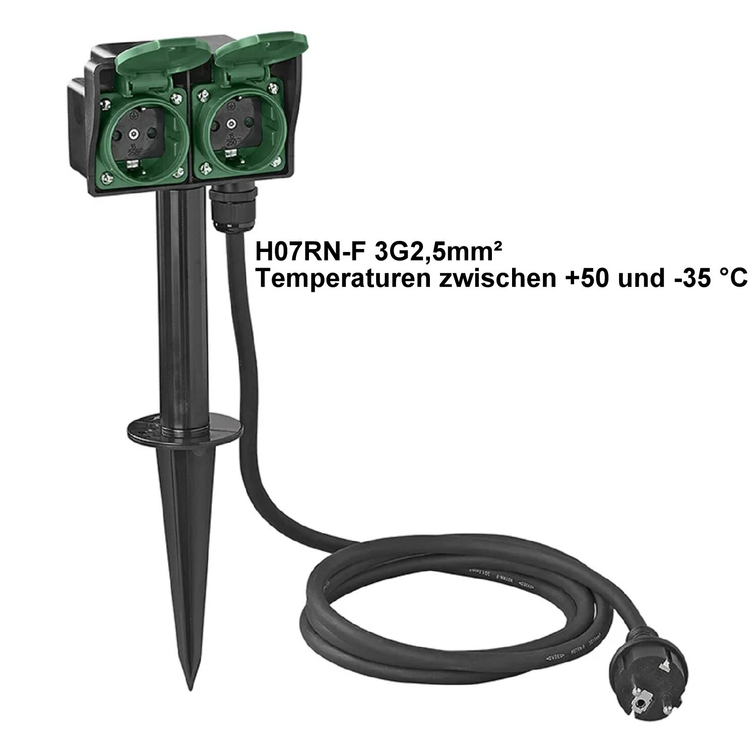 Gartensteckdose 2-fach IP44 mit Erdspieß & 2 m Kabel Outdoor ...