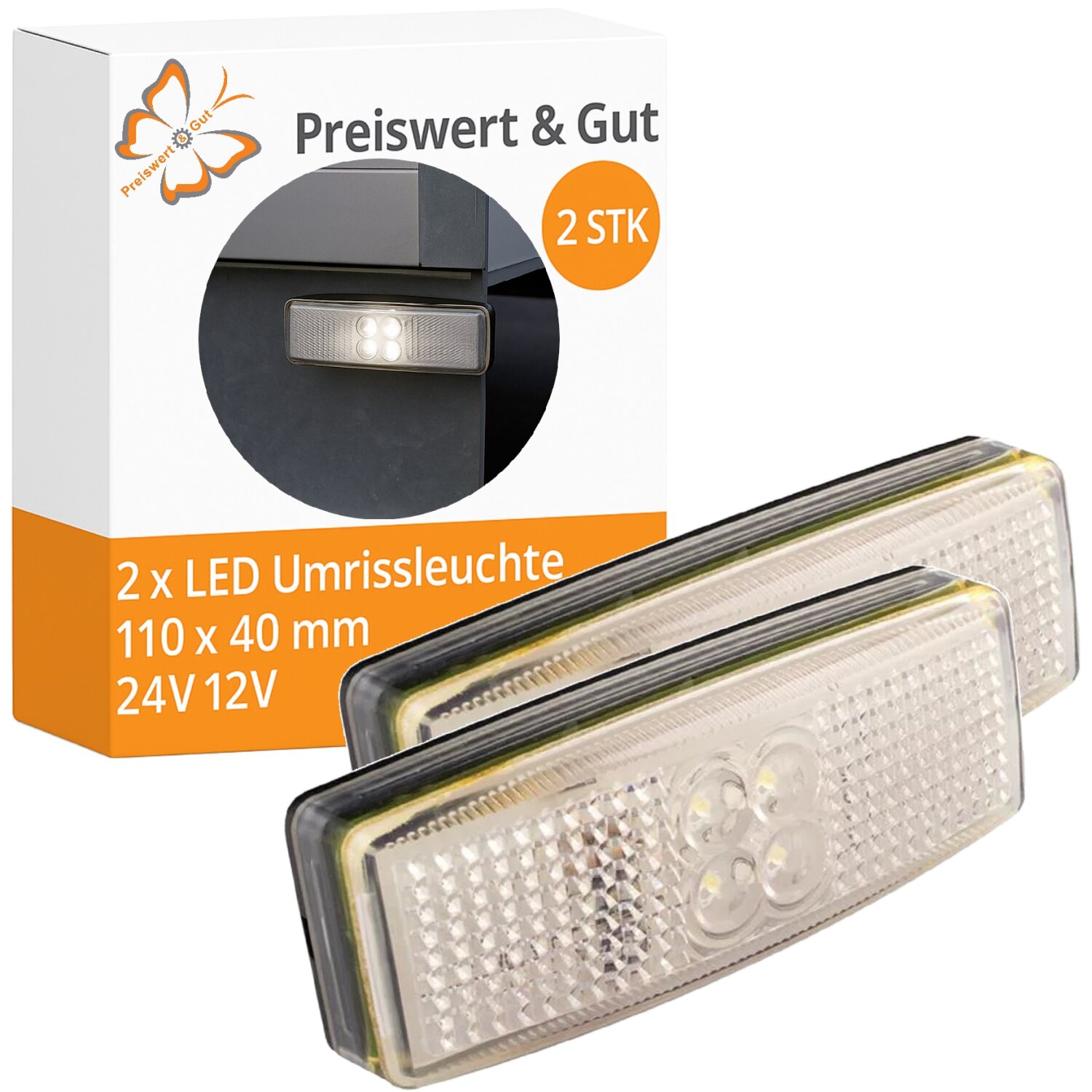 2x LED Begrenzungsleuchte 12–24V Wasserdichte Umrissleuchten ...