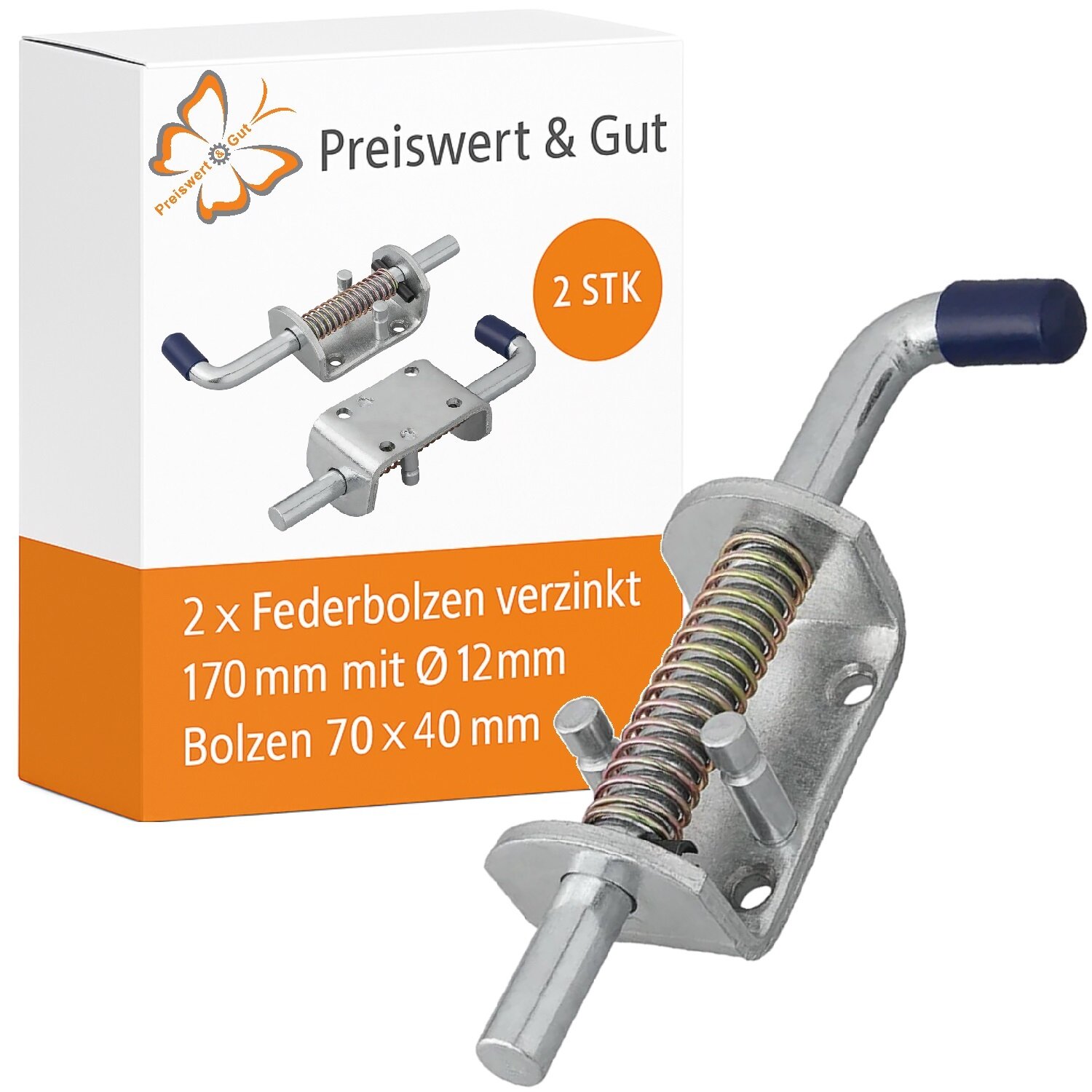 2× Rastbolzen 170 mm – verzinkter Türriegel mit Ø12 mm Bolzen & 70×40 ...