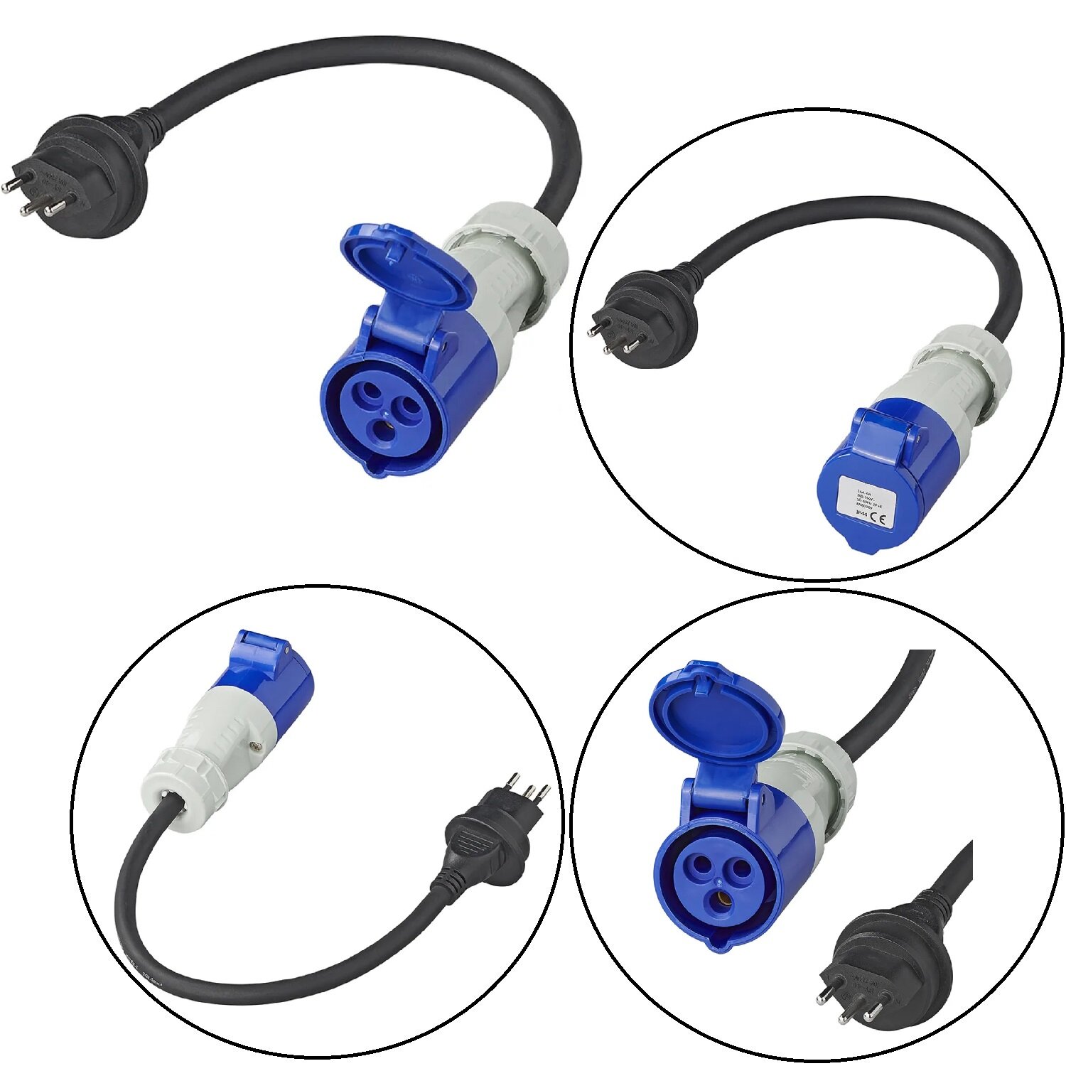 Camping Adapter CEE 40cm Schuko Kupplung Stecker 2,5 mm Kabel IP44 10A ...