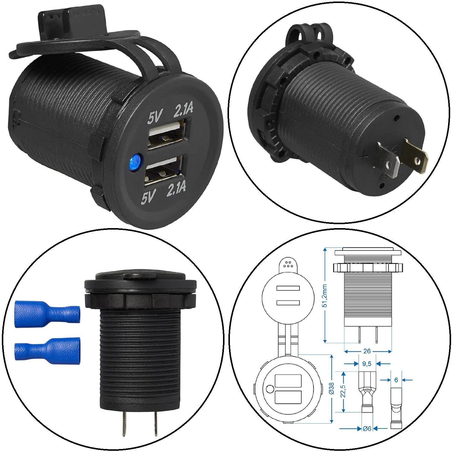 KFZ USB Doppelsteckdose 12V 24V 2x2100mA - Preiswert & Gut, 18,59