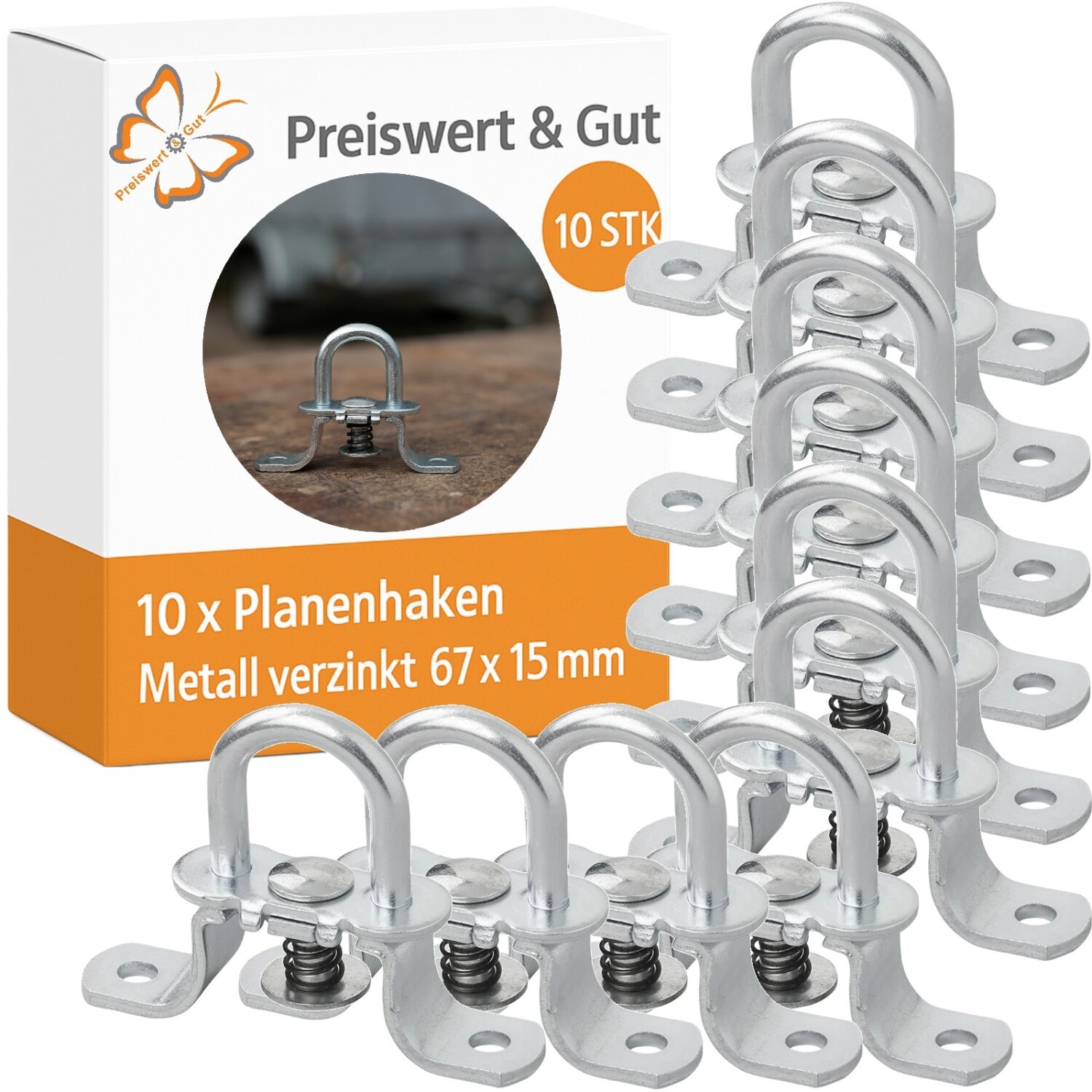 Planenhaken 10 Stück verzinkt 67x15 mm drehbar mit Feder 27 mm Öse ...